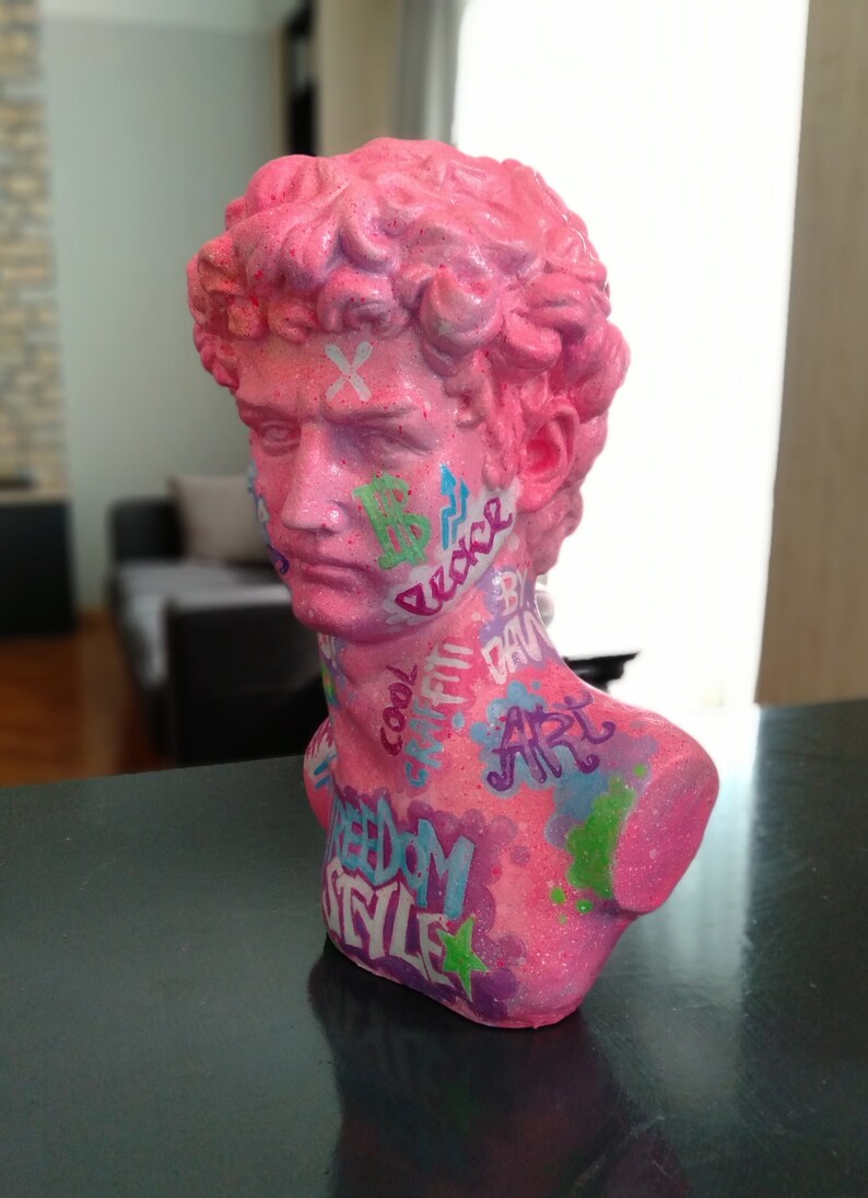 Street Art David Bust,pink Italian Modern Handmade Statue,graffiti ...