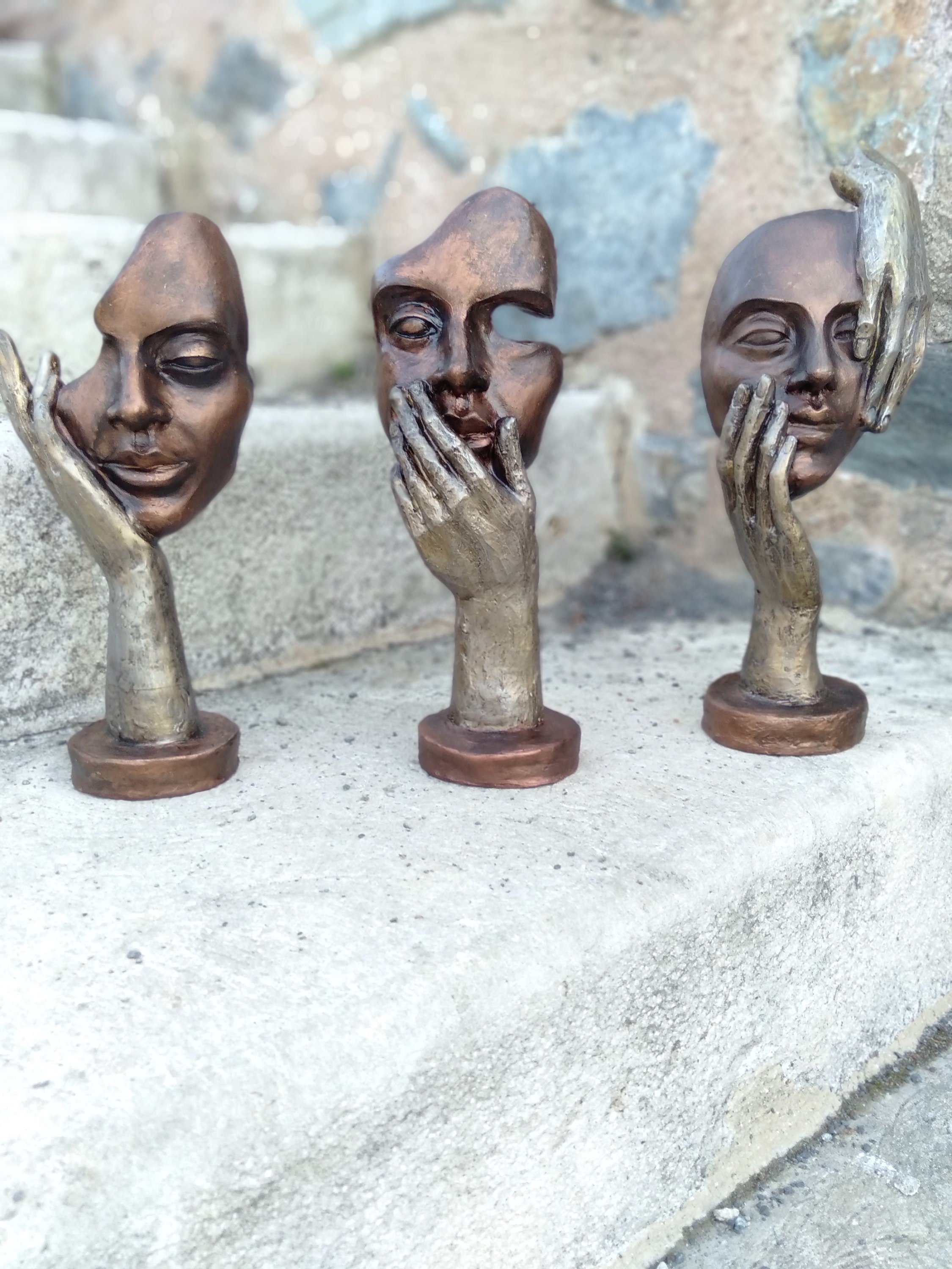 Set of 3 Face Mask Statue,creative Abstract Decor,painted Handmade ...