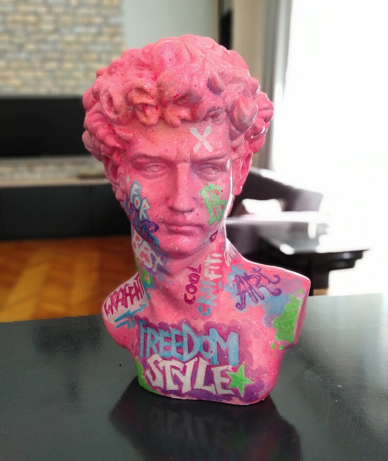 Street Art David Bust,pink Italian Modern Handmade Statue,graffiti ...