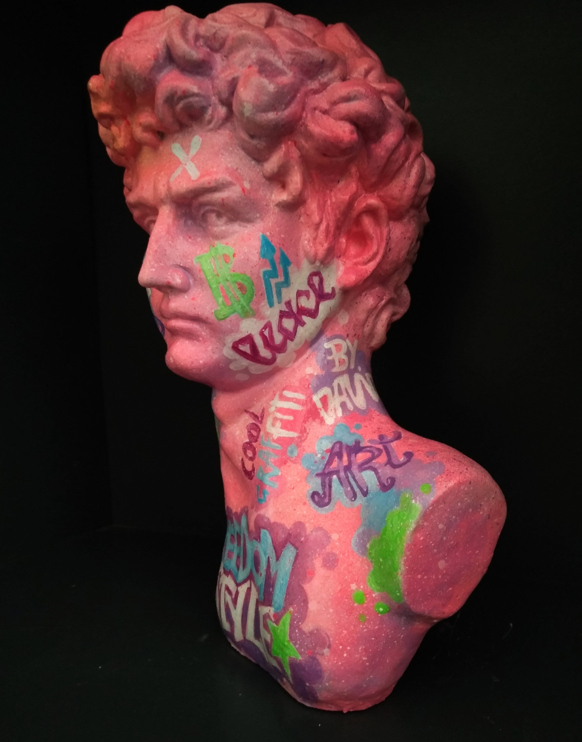 Street Art David Bust,pink Italian Modern Handmade Statue,graffiti ...