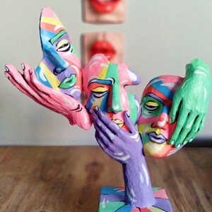 See No Evil,hear No Evil,speak No Evil Sculpture,painted Colourful ...