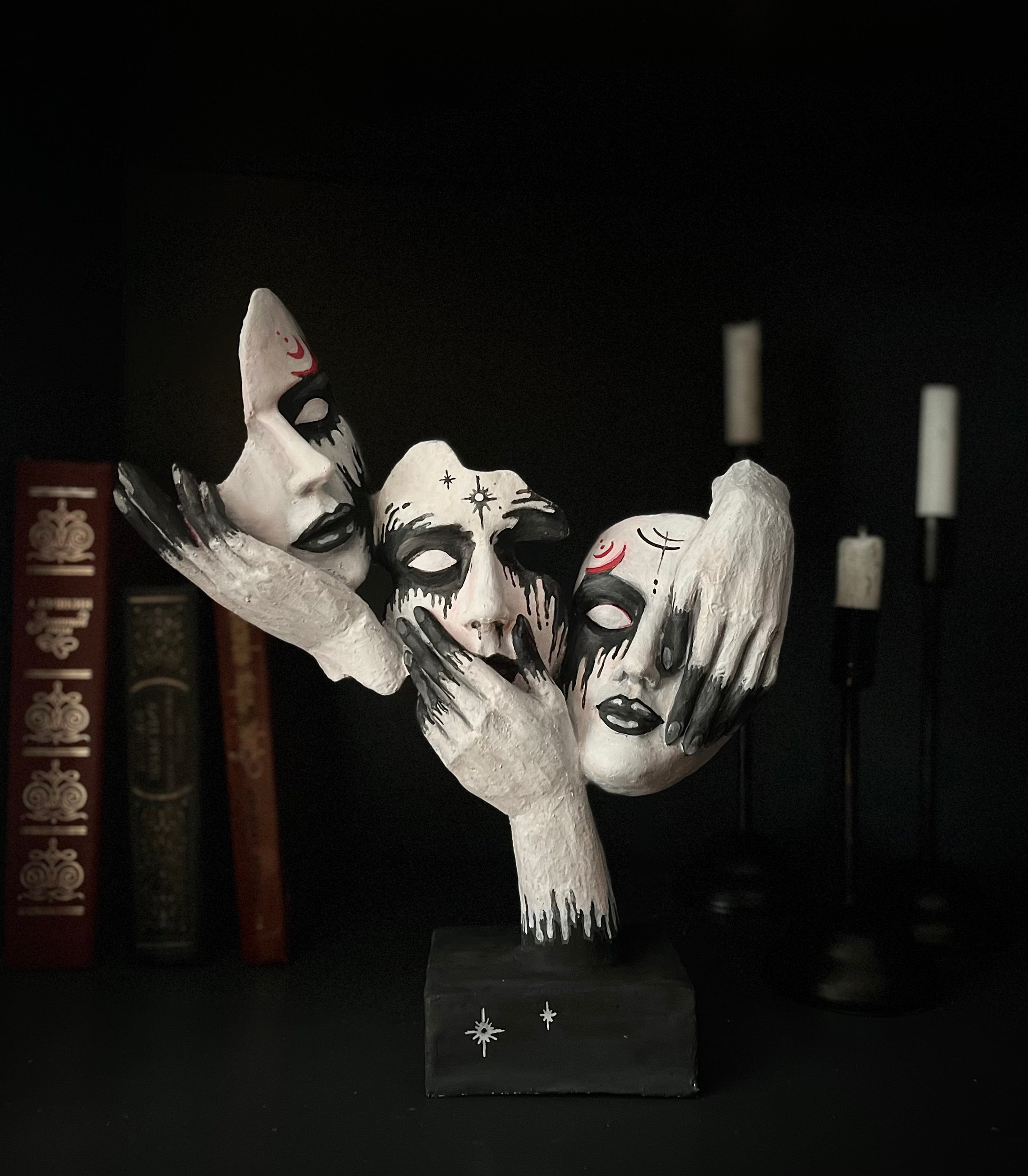 Gothic See No Evil,hear No Evil,speak No Evil Sculpture,painted Witch ...