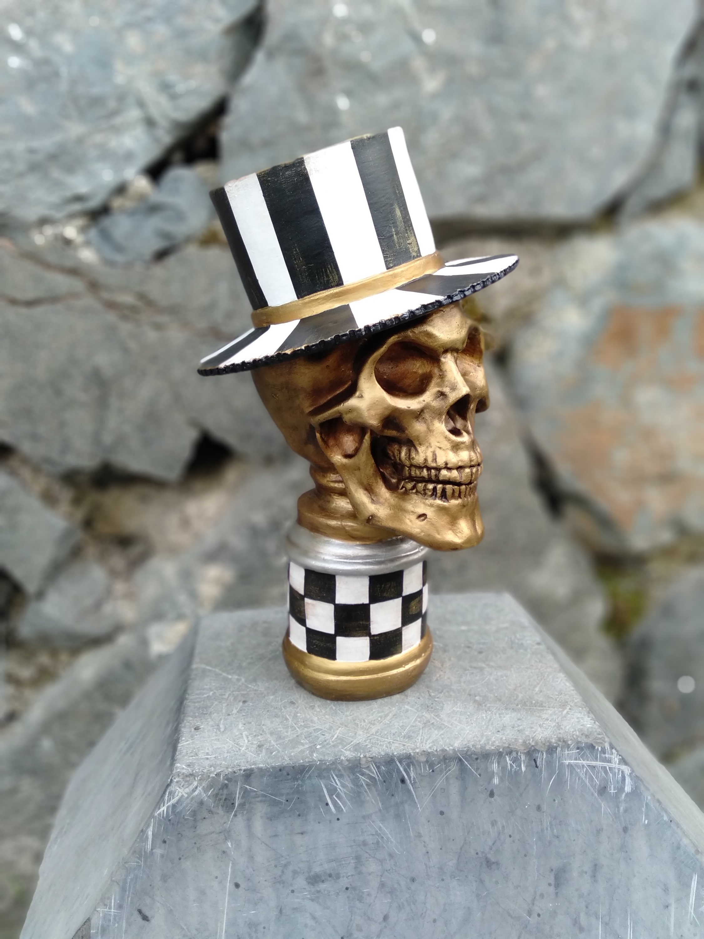 Skull Bust Sculpture skeleton Painted Handmade - Etsy
