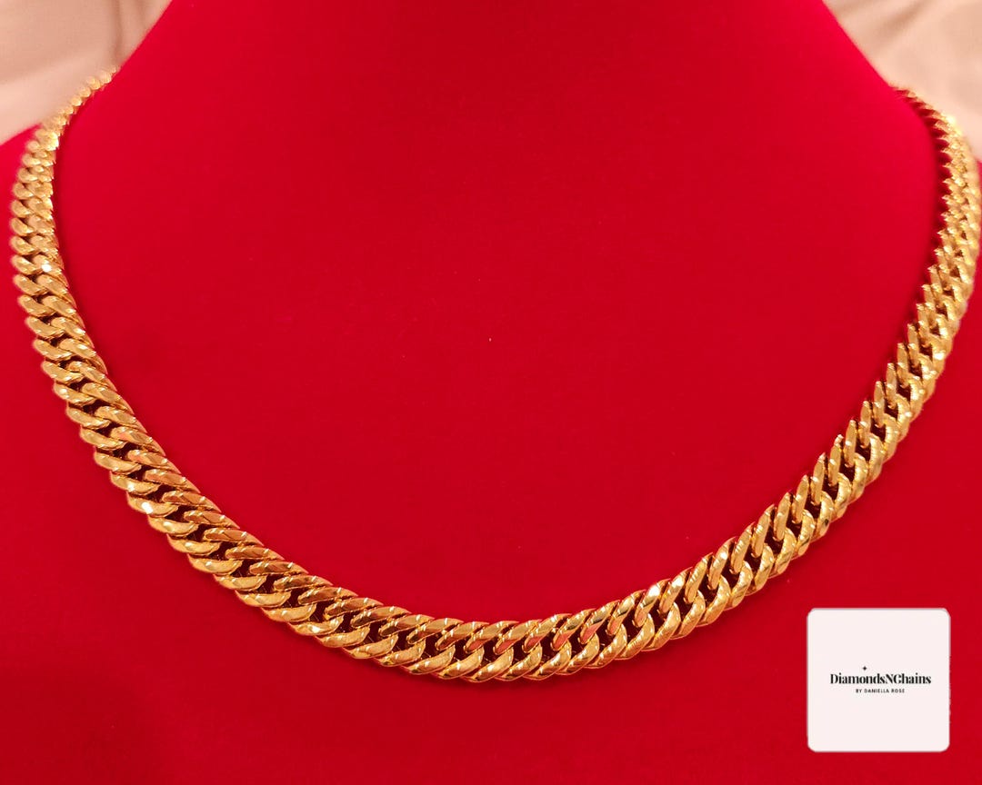 18K Solid Gold Cuban Chain Necklace / 18K Shiny Gold Curb Chain / Real ...