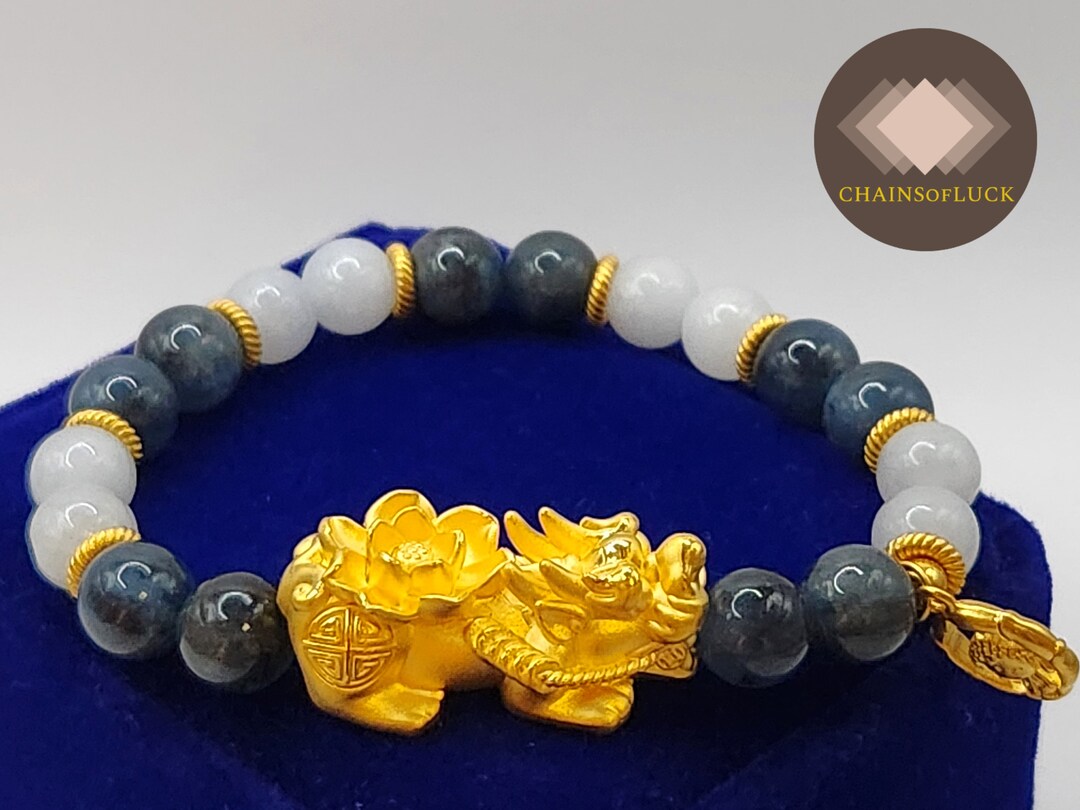24K Solid Gold Bracelet Real Feng Shui Bracelet Lucky Bracelet Wealth ...