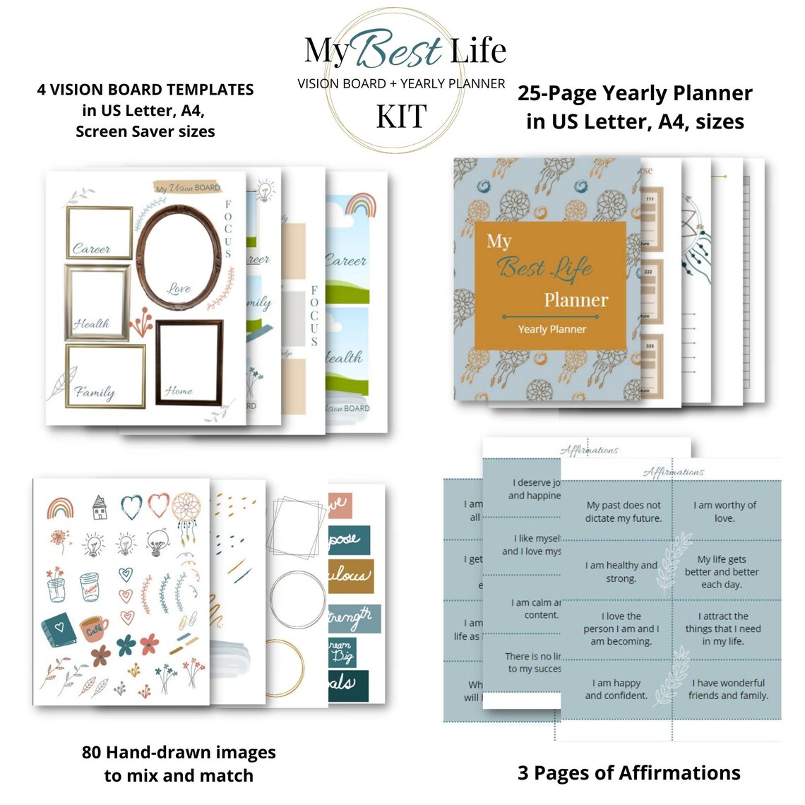 Vision Board, Vision Board Kit, Vision Board Printables, Goal Planner ...