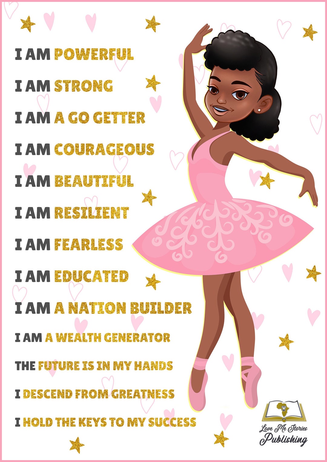 Girls Affirmation Gold Print Poster | Positive Inspirational Room Wall ...