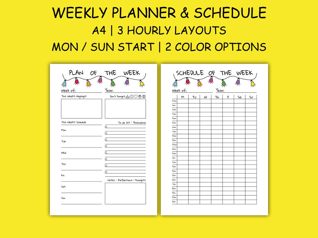 Hourly Weekly Planner & Schedule Printable A4 ' Undated Tabs ' Visual ...