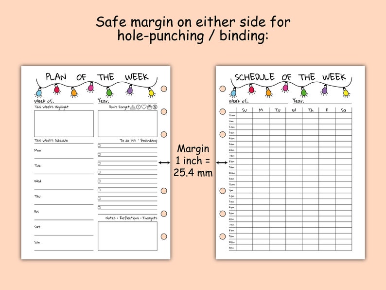 Hourly Weekly Planner & Schedule Printable A4 A5 Letter Half ' Undated ...