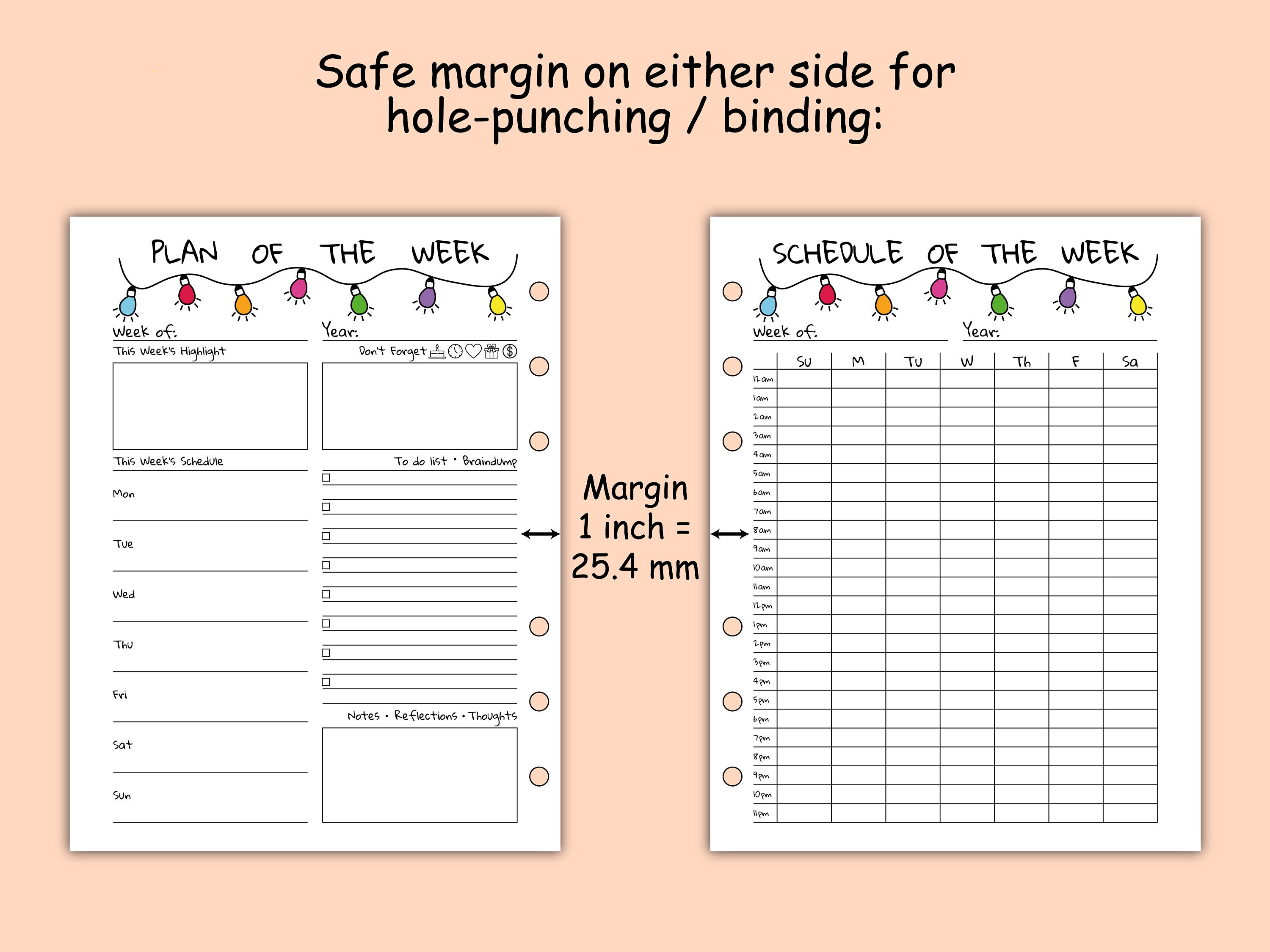 Hourly Weekly Planner & Schedule Printable A4 A5 Letter Half ' Undated ...