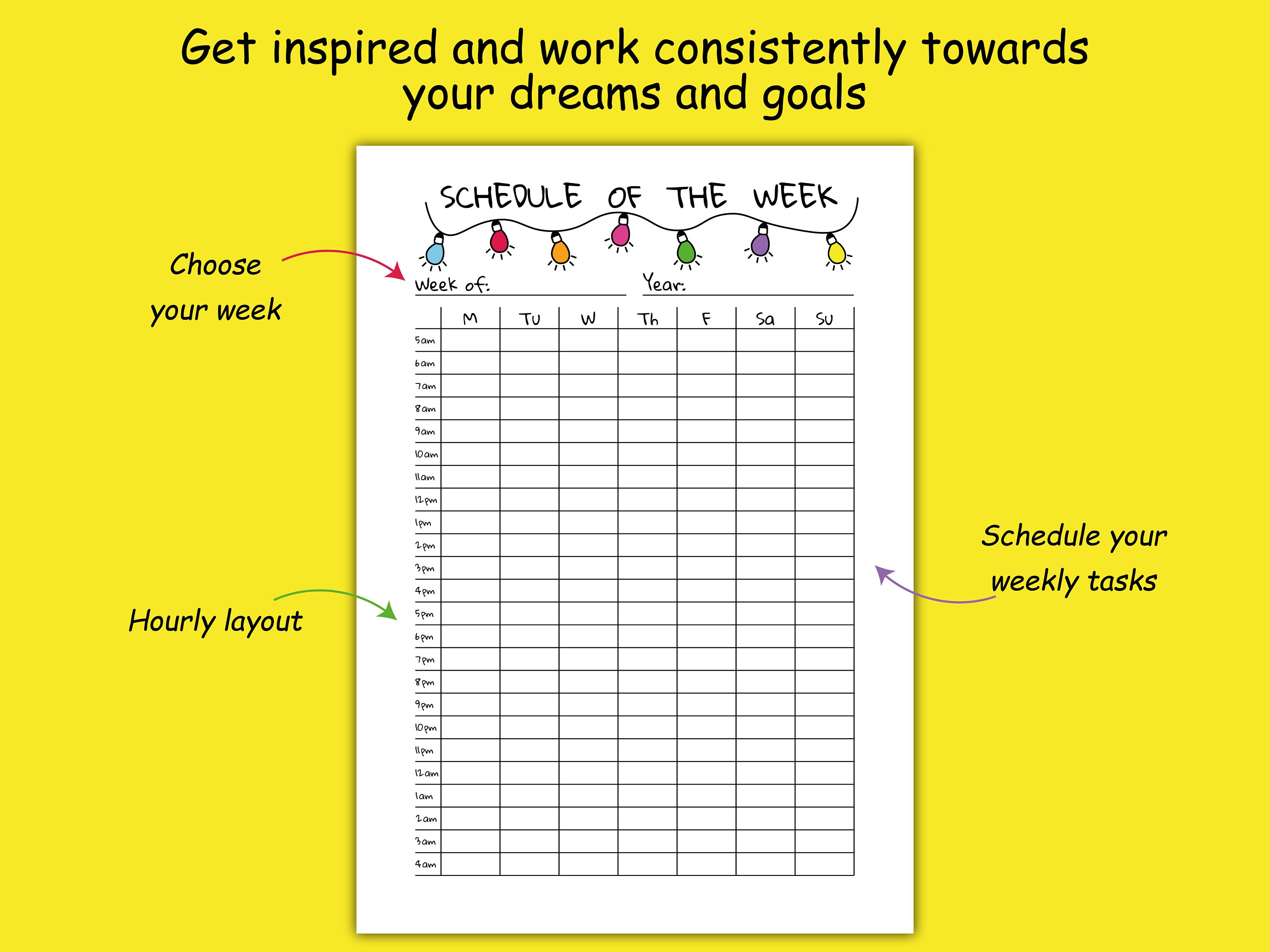 5AM Weekly Schedule Printable A4 Undated Overview Template - Etsy