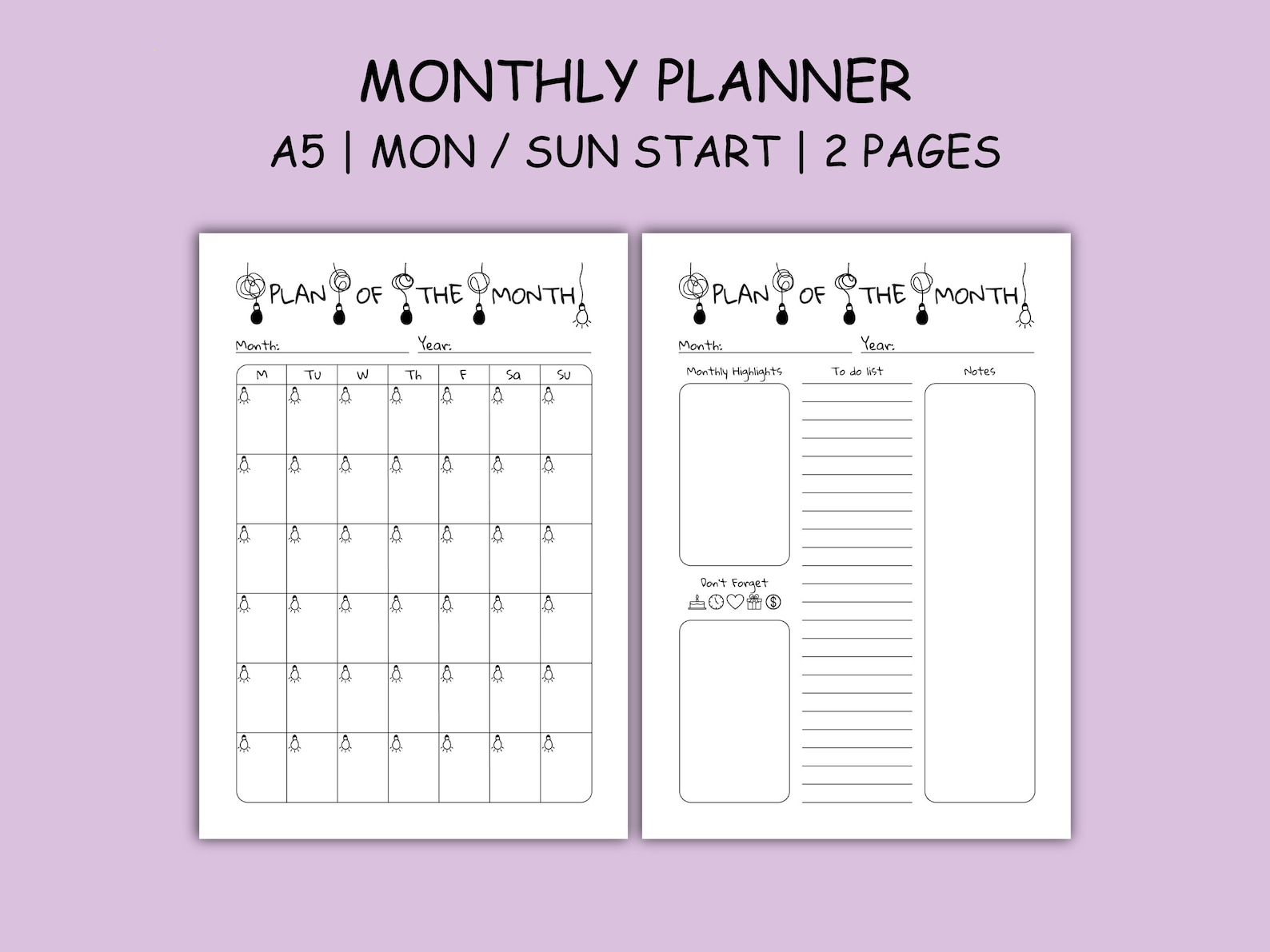 Monthly Planner Printable A5, Undated Overview Month, Visual to Do List ...