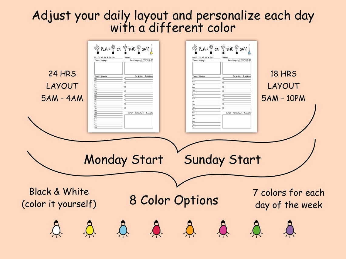5AM Daily Planner Printable A4 A5 Letter Half, Hourly Tabs, 6 Ring Planners, 24 & 18 Hour Time ...