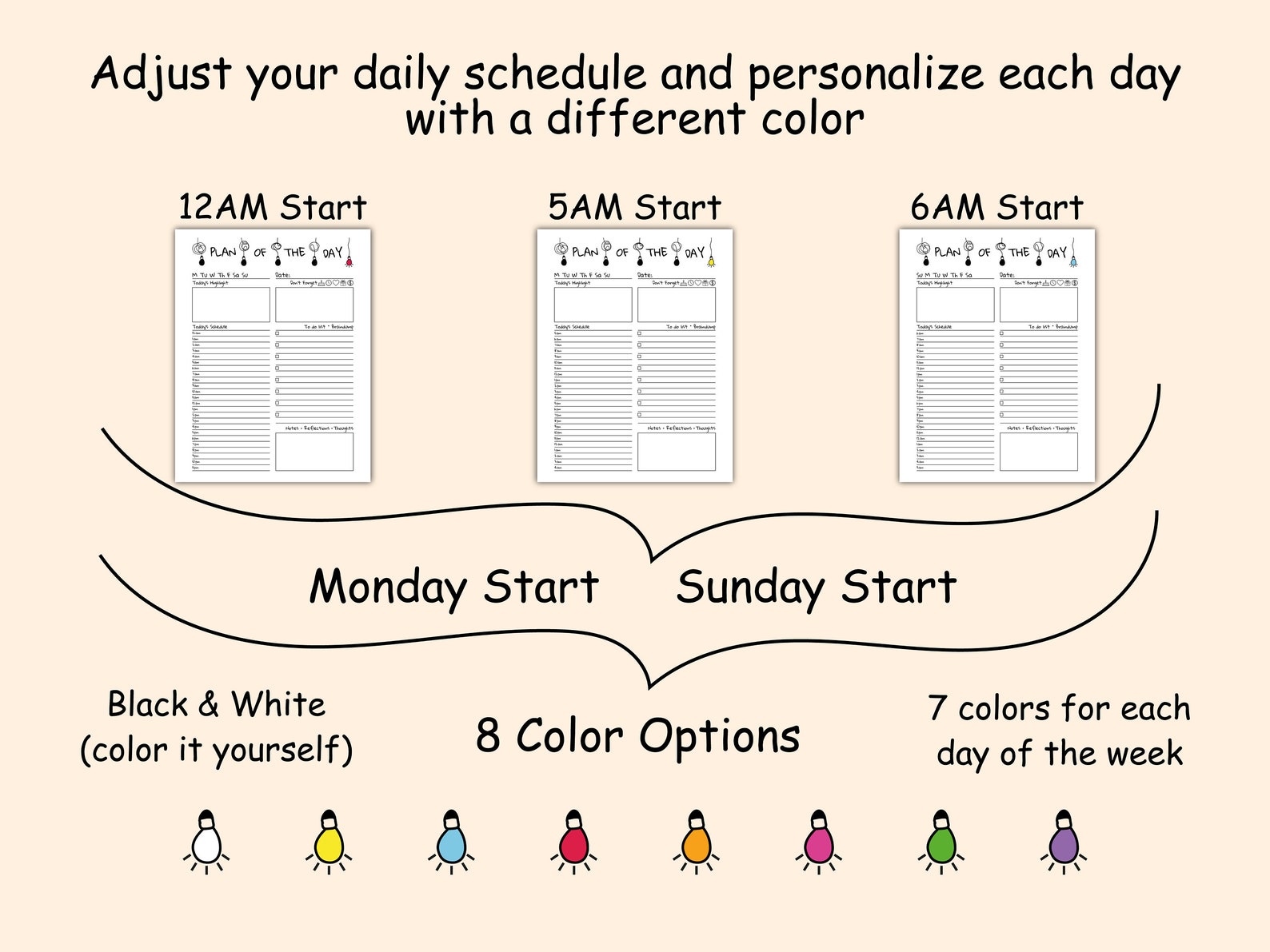 24 Hours Daily Planner Printable ' Hourly US Letter ' AM PM Planner ...