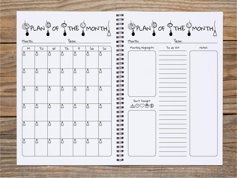 Monthly Planner Printable A5, Undated Overview Month, Visual to Do List ...