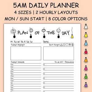 5AM Daily Planner Printable A4 A5 Letter Half, Hourly Tabs, 6 Ring ...