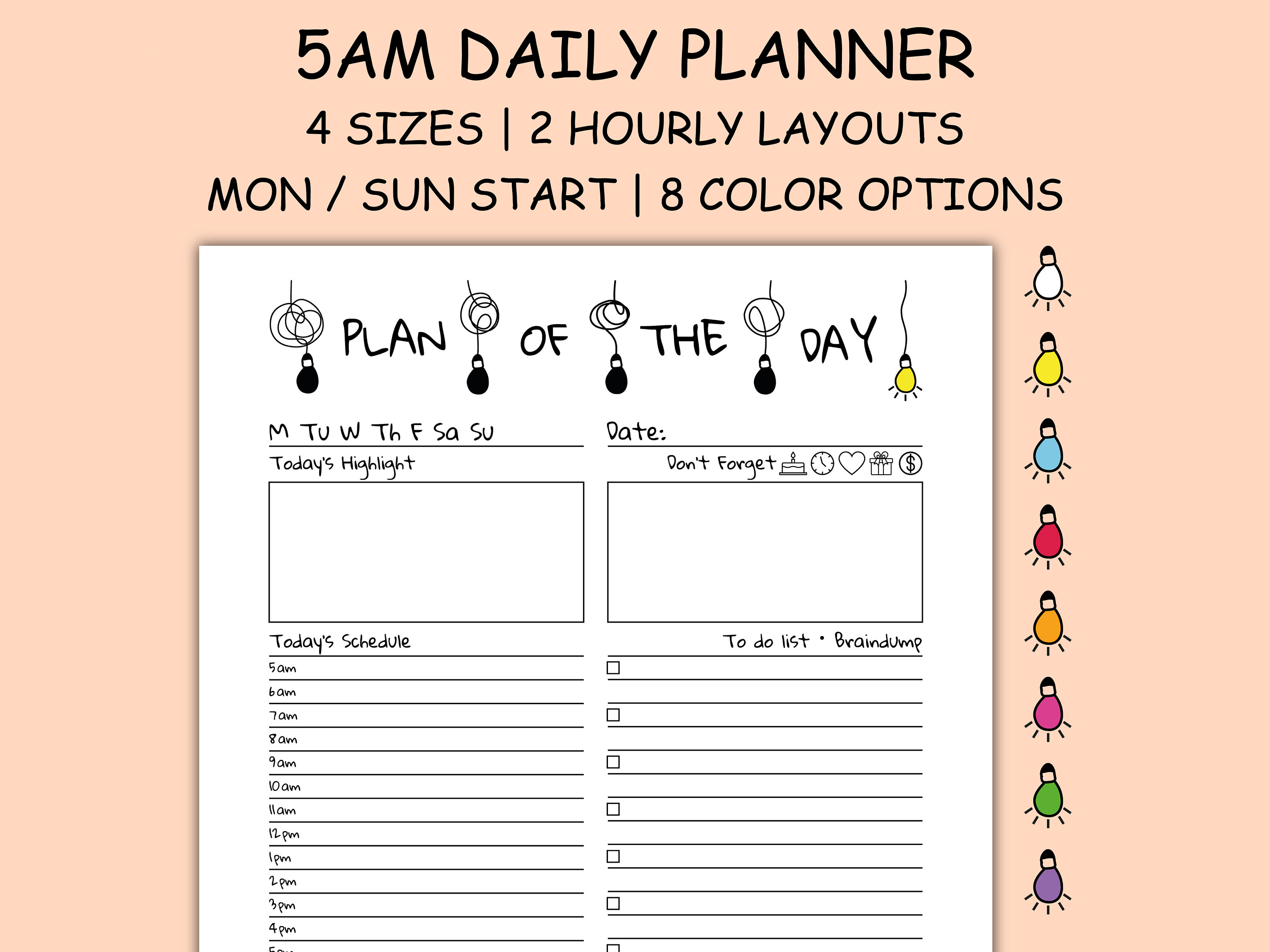 5AM Daily Planner Printable A4 A5 Letter Half, Hourly Tabs, 6 Ring ...