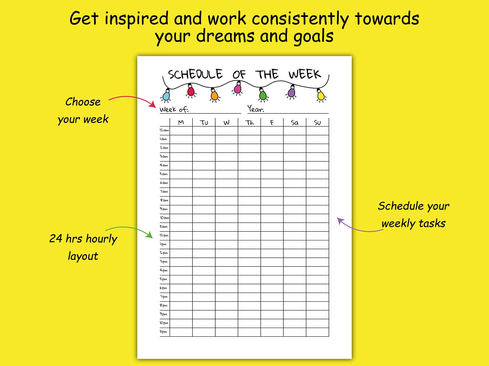 Hourly Weekly Schedule Printable A4, Undated 24 Hour Template, Visual ...