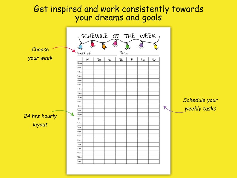 Hourly Weekly Schedule Printable A4, Undated 24 Hour Template, Visual ...
