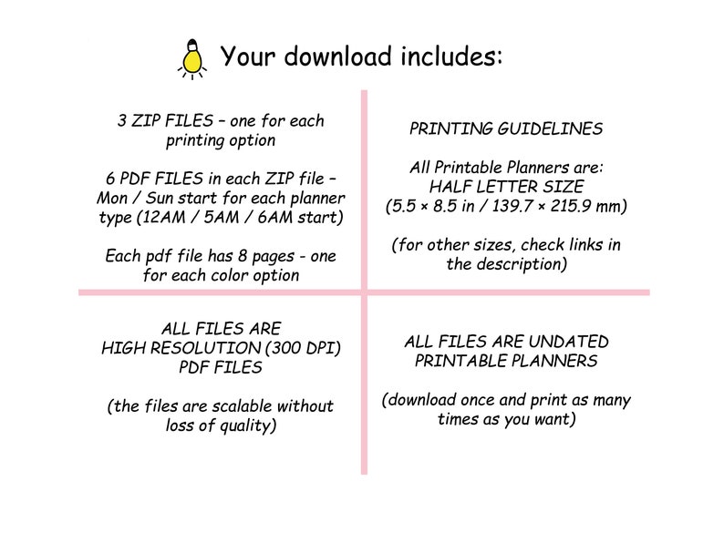 24 Hours Daily Planner Printable ' Hourly Half Letter ' AM PM Planner ...