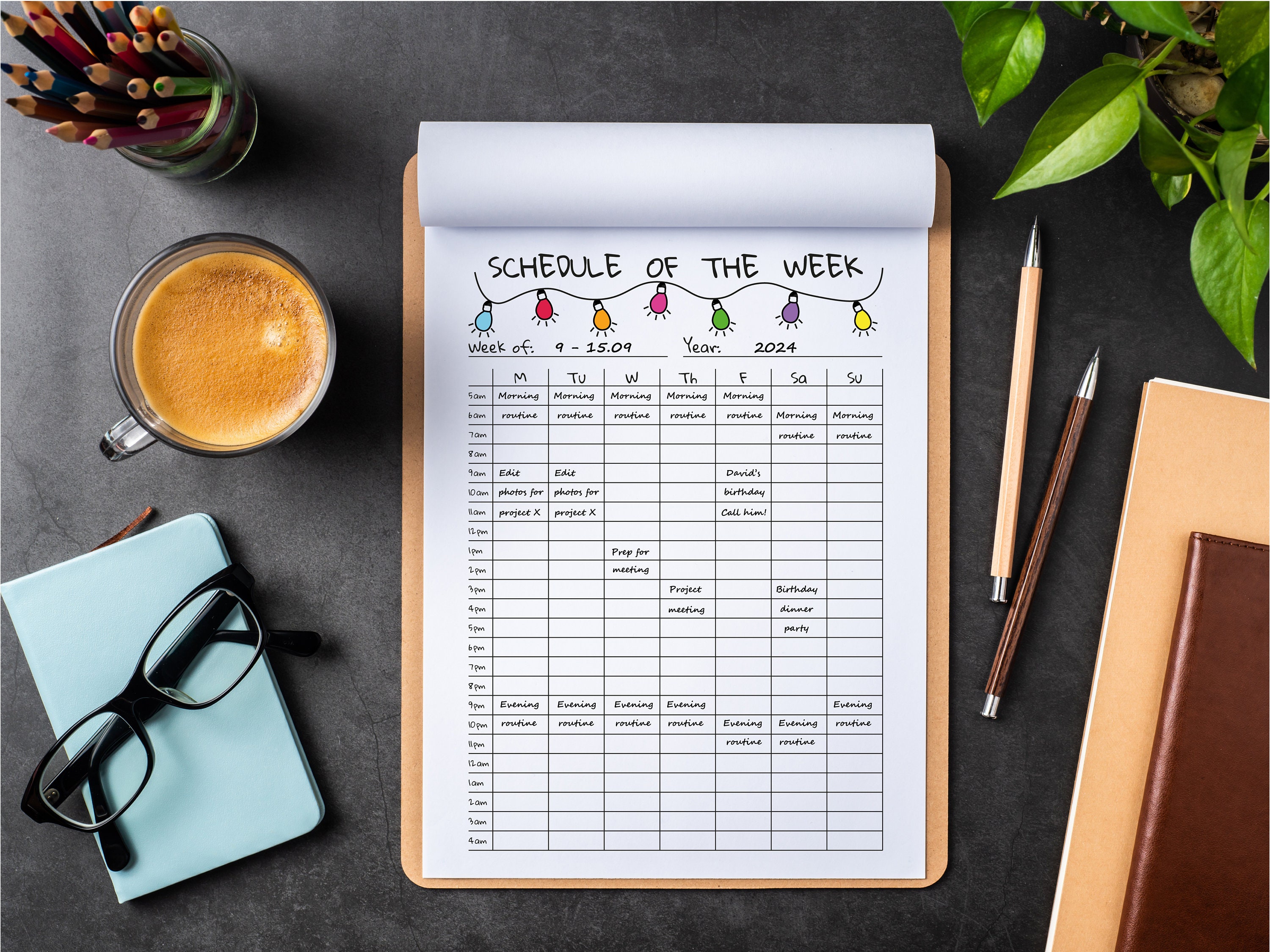 5AM Weekly Schedule Printable A4 A5 Letter Half, Undated Template, 24 ...