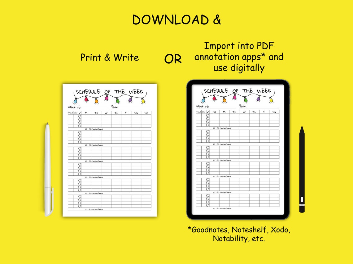 Pomodoro Printable Weekly Schedule A4, Visual Schedule Pomodoro ...