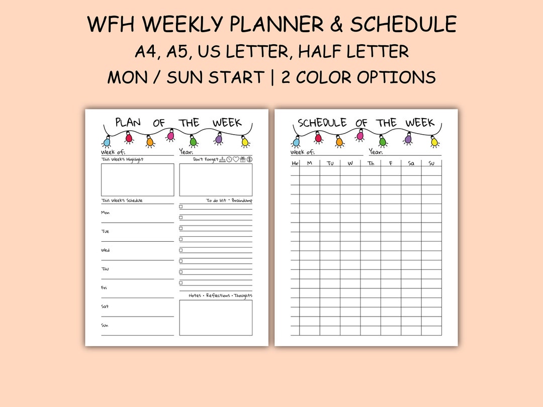 Weekly WFH Planner & Schedule Prints A4 A5 Letter Half ' Remote Worker ...