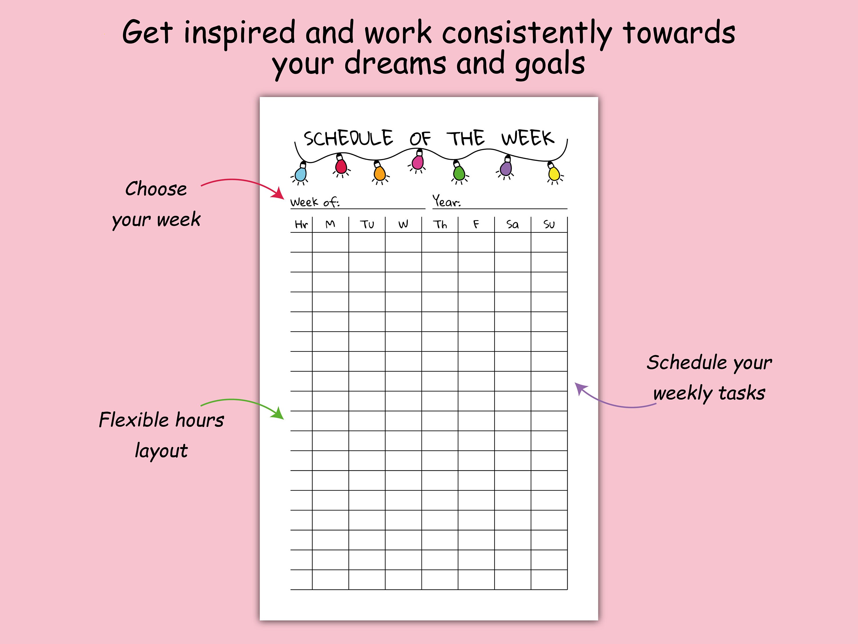 WFH Weekly Schedule Printable Half Letter Tabs, Working Remote Week, Undated Inserts, 6 Ring ...