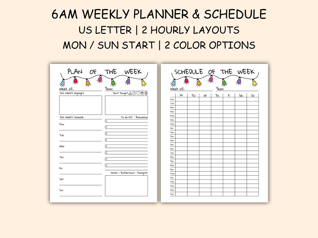 Weekly 6AM Squad Planner & Schedule US Letter Print ' Undated Overview ...
