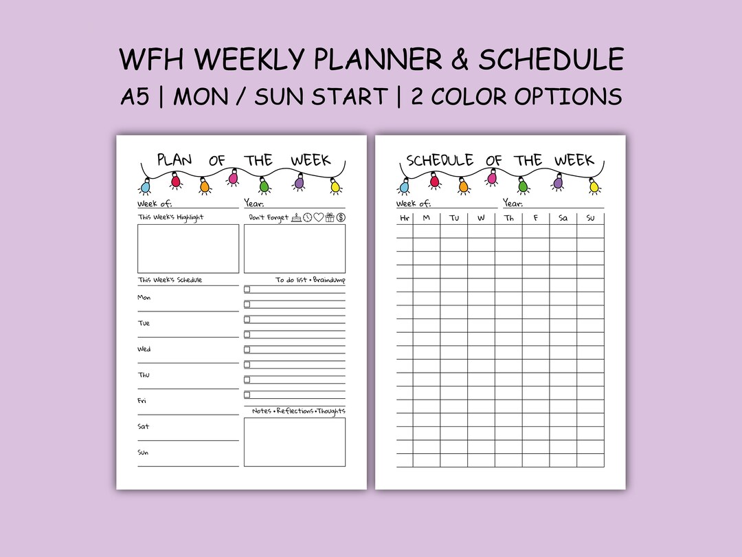 Weekly WFH Planner & Schedule Printable A5 ' Remote Worker Undated ...