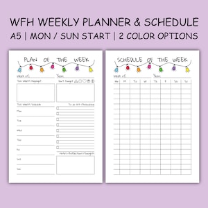 Weekly WFH Planner & Schedule Printable A5 ' Remote Worker Undated ...
