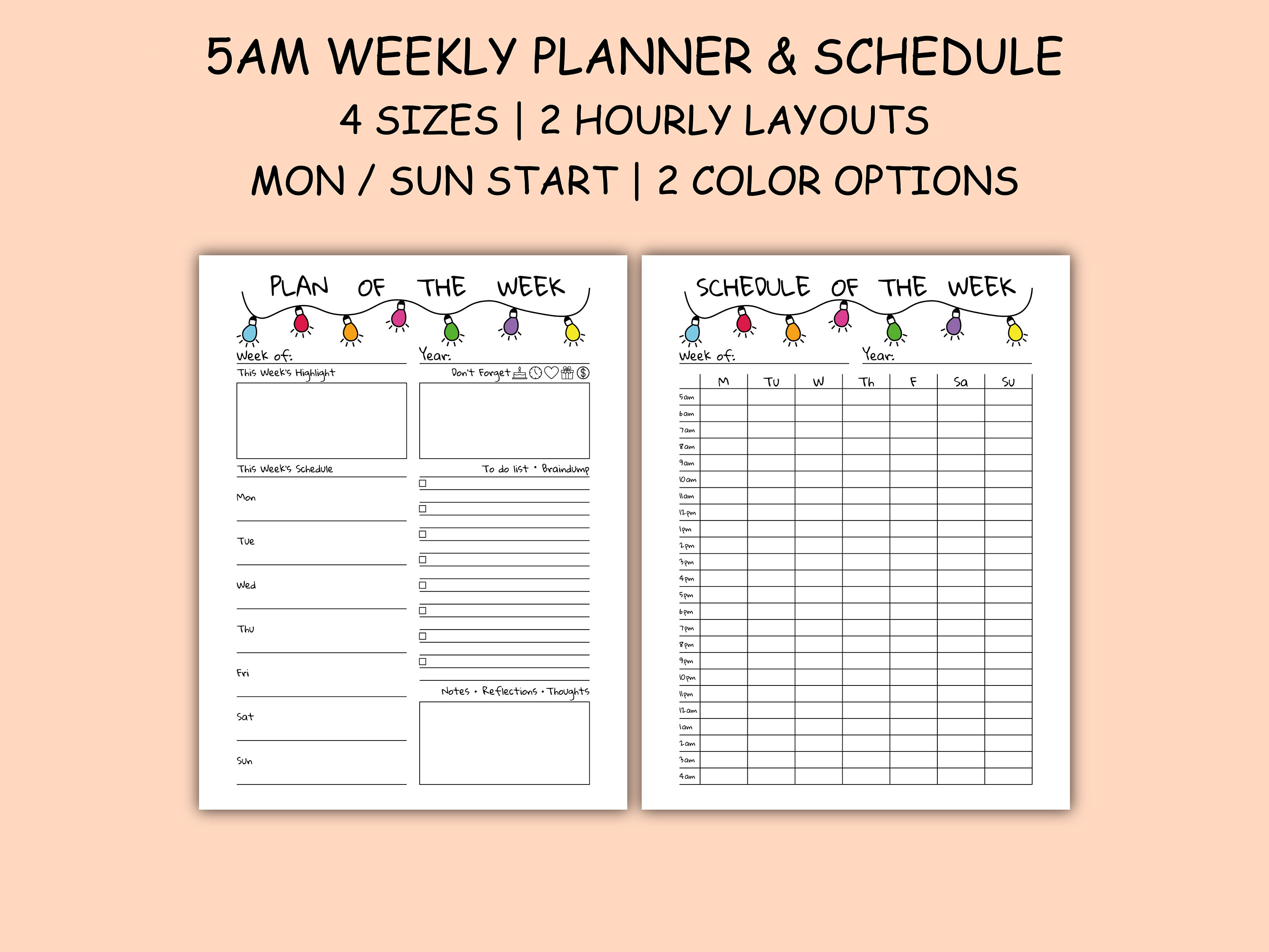 Weekly 5AM Planner & Schedule Printable A4 A5 Letter Half ' Undated ...