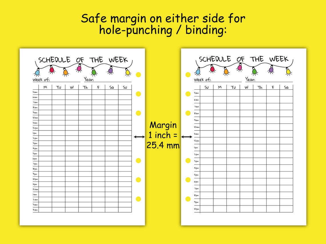 5AM Weekly Schedule Printable A4 Undated Overview Template - Etsy
