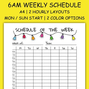6AM Squad Weekly Schedule A4 Prints, Undated Overview Template, 24 & 18 ...