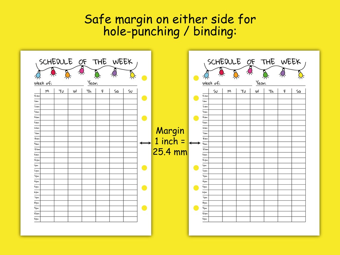 Hourly Weekly Schedule Printable A4, Undated 24 Hour Template, Visual ...
