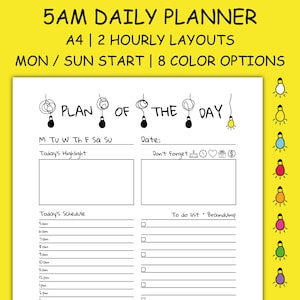 5AM Daily Planner Printable A4, Hourly Printable Planner Tabs, Six Ring ...