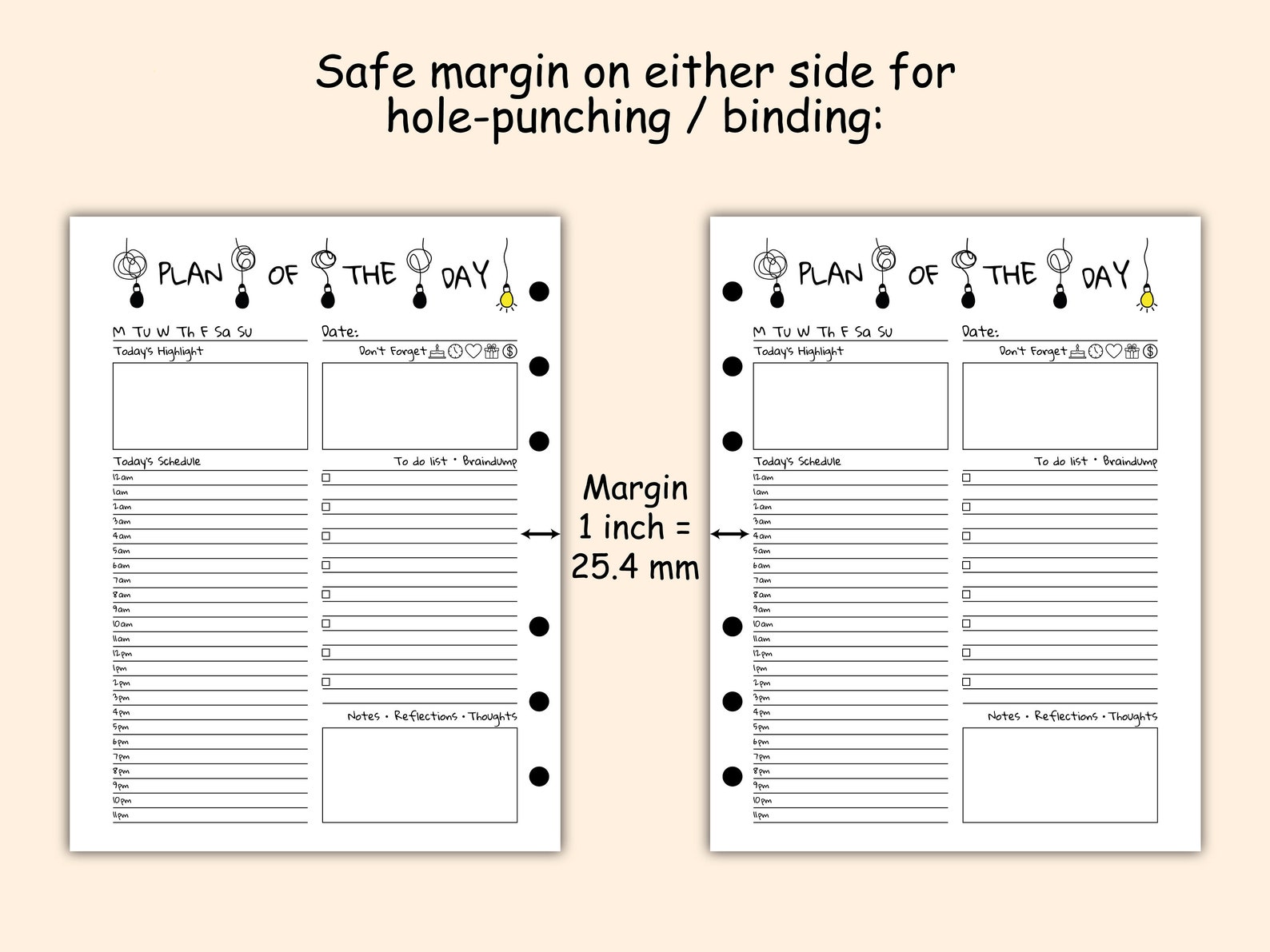 24 Hours Daily Planner Printable ' Hourly US Letter ' AM PM Planner ...