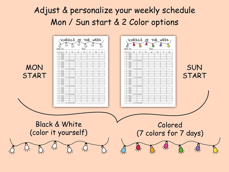 Pomodoro Printable Weekly Schedule A4 A5 Letter Half, Visual Schedule ...