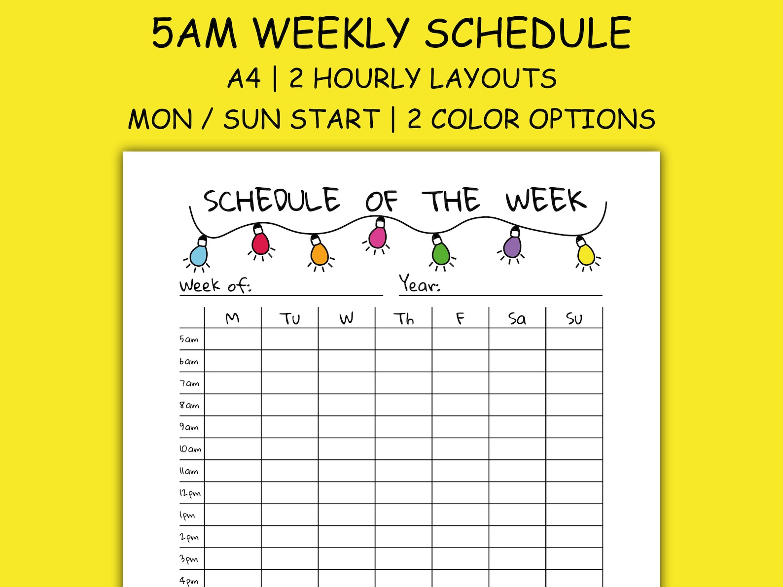 5AM Weekly Schedule Printable A4, Undated Overview Template, 24 & 18 ...