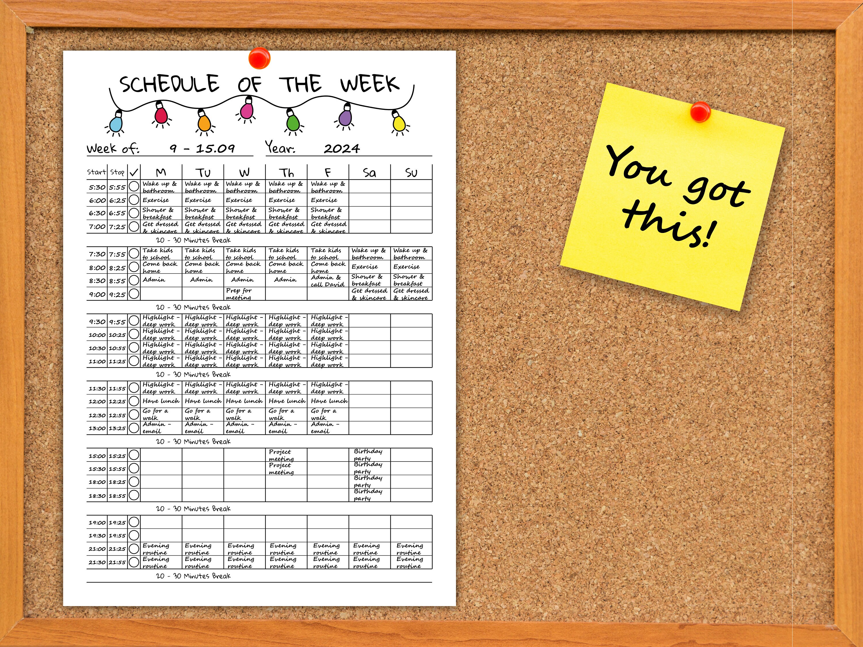 Pomodoro Printable Weekly Schedule A4, Visual Schedule Pomodoro ...