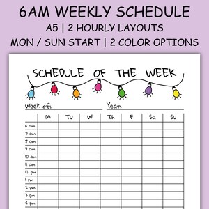 6AM Squad Weekly Schedule Printable A5, Undated Overview Template, A5 6 ...