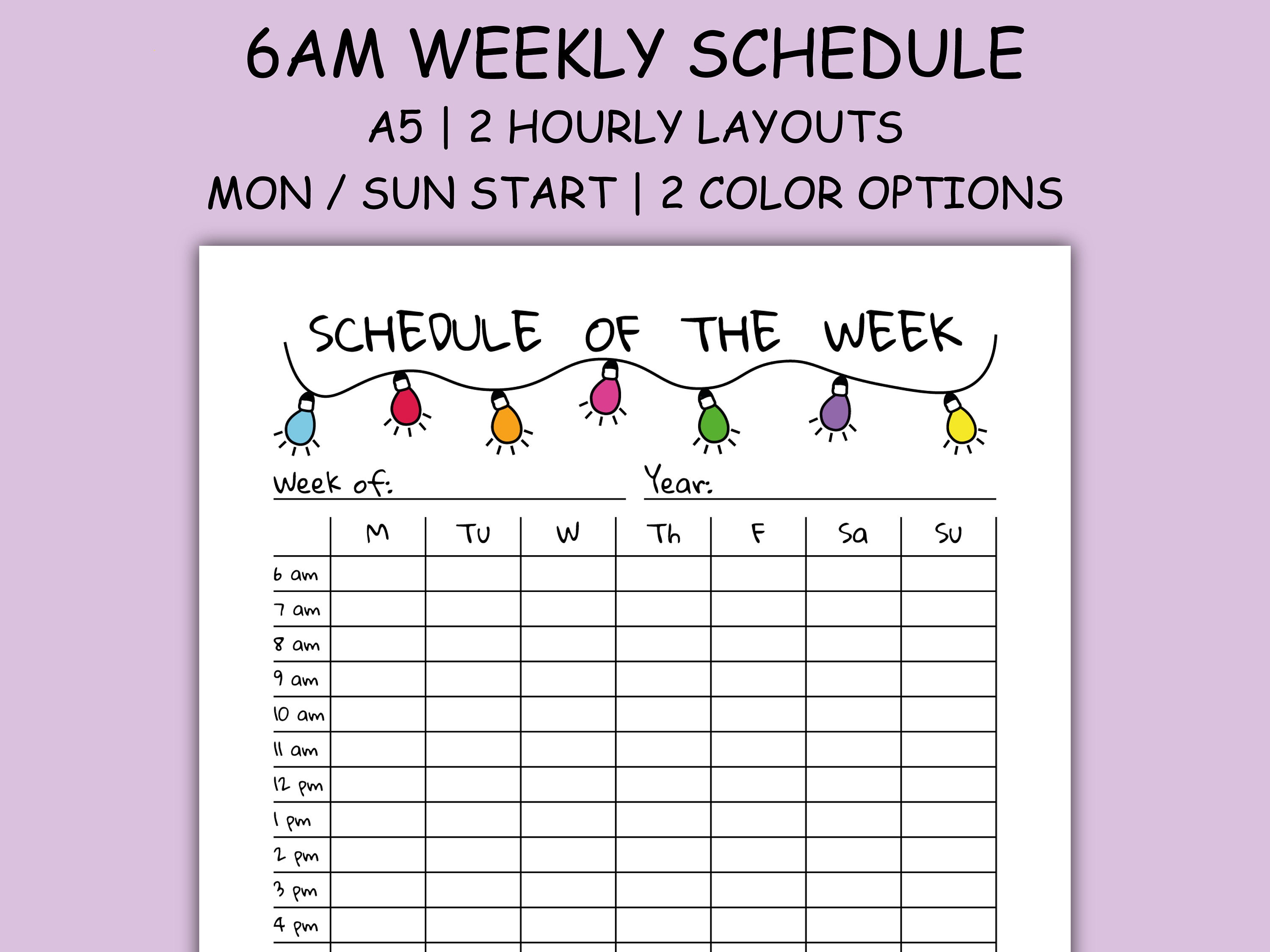 6AM Squad Weekly Schedule Printable A5, Undated Overview Template, A5 6 ...