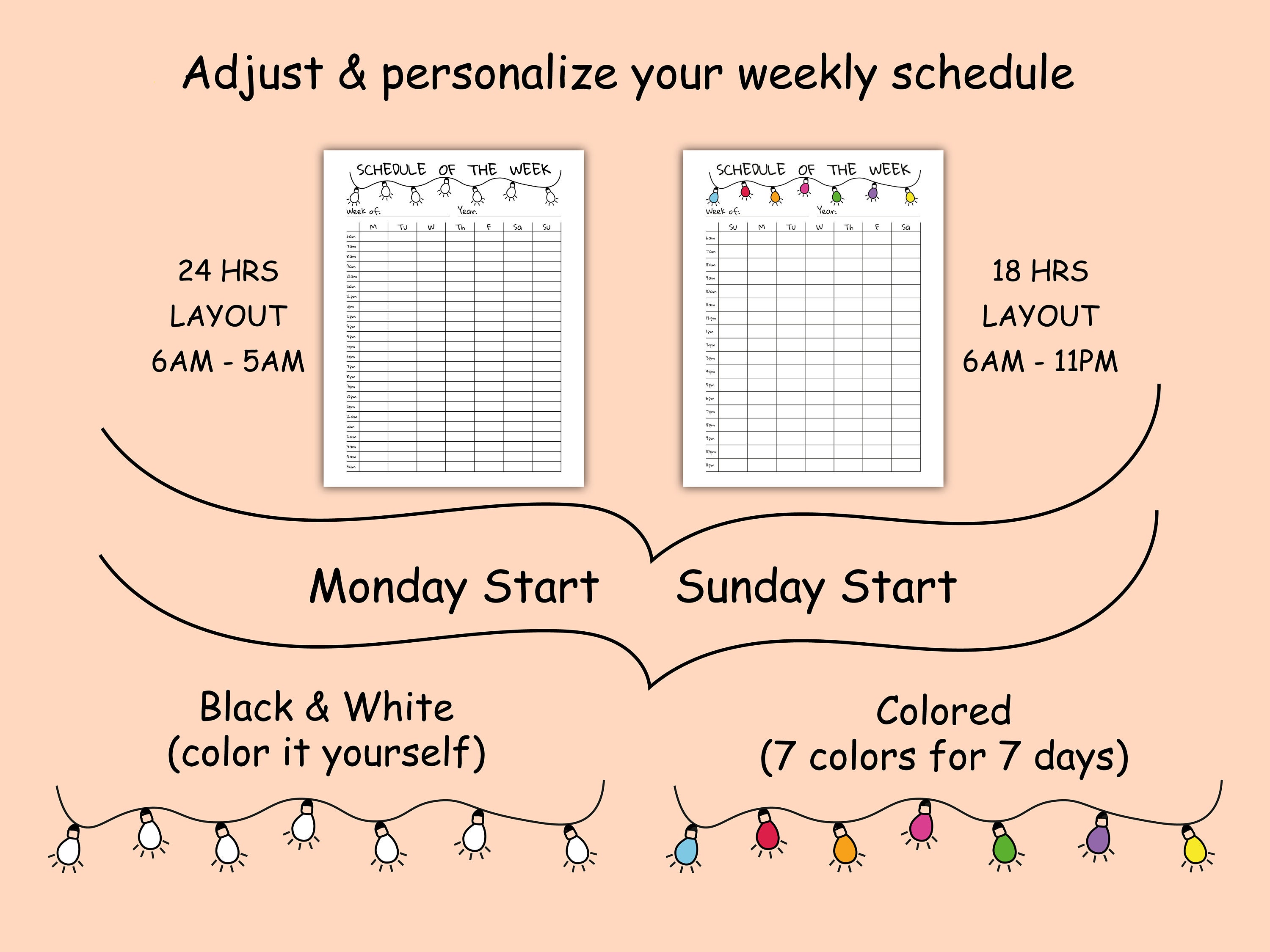 6AM Squad Weekly Schedule Printable A4 A5 Letter Half, Undated Week, 24 ...