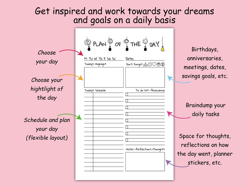 WFH Planner Daily Printable Half Letter Visual Schedule Inserts 6 Ring ...