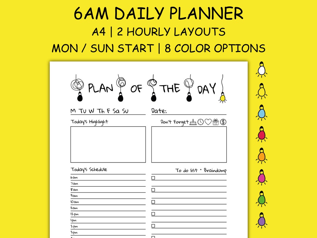 6AM Squad Planner Daily Printable A4, Hourly Printable Planner Tabs, 6 ...