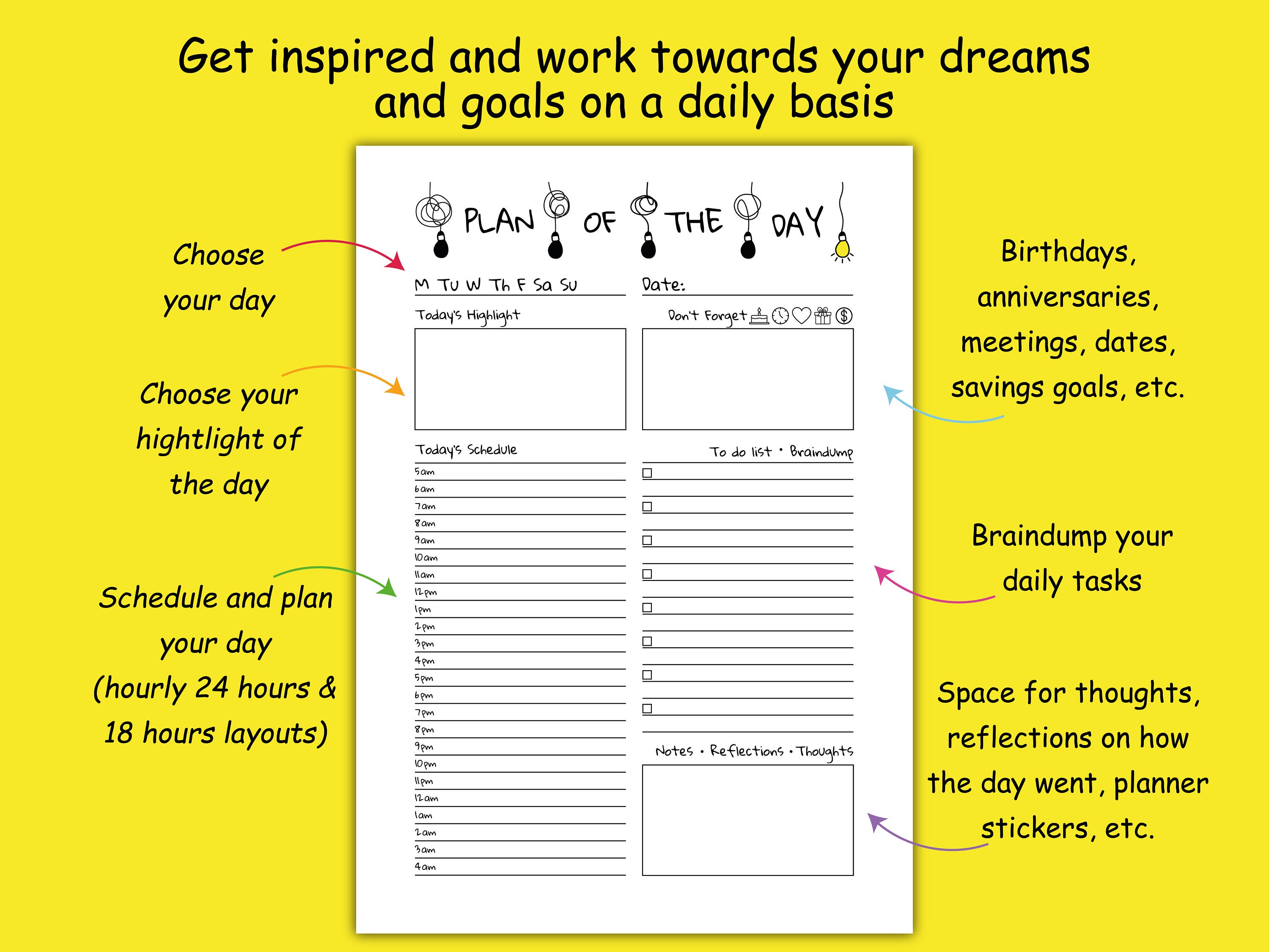 5AM Daily Planner Printable A4, Hourly Printable Planner Tabs, Six Ring ...