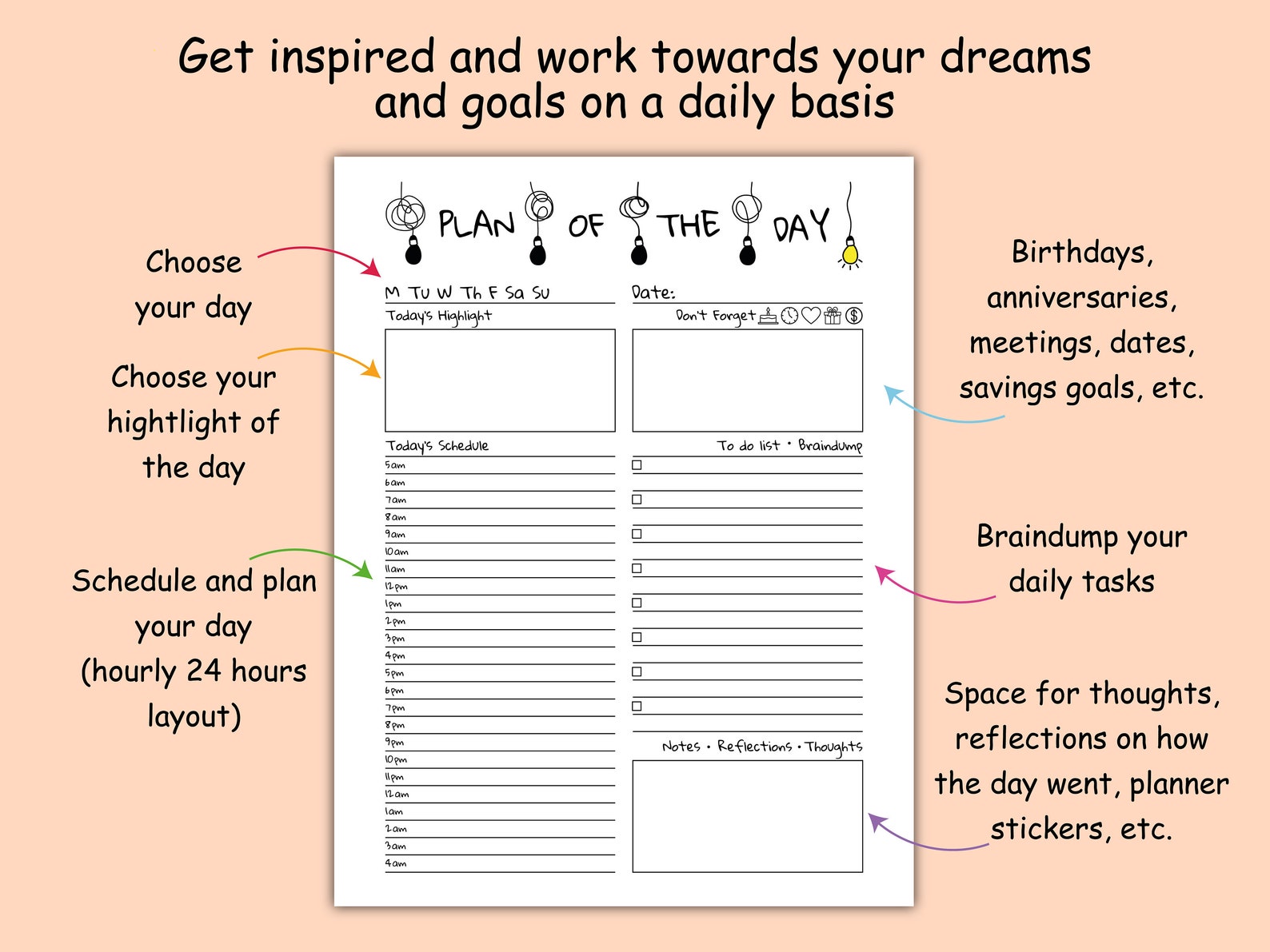 5AM Daily Planner Printable A4 A5 Letter Half, Hourly Tabs, 6 Ring ...