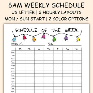 6AM Squad Weekly Schedule US Letter Print, Undated Overview, 24 & 18 ...
