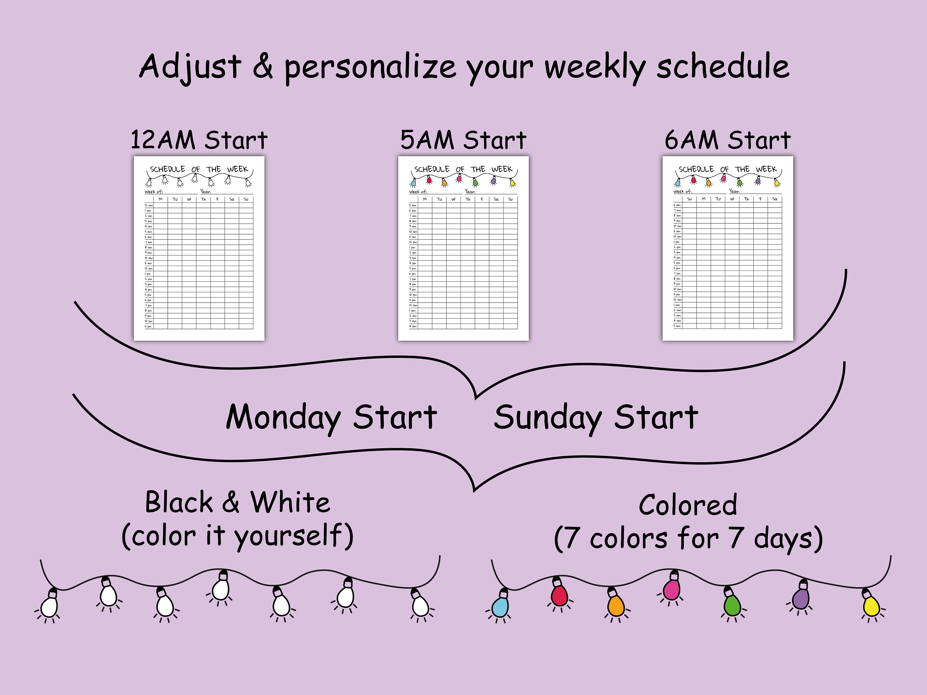 Hourly Weekly Schedule Printable A5, Undated 24 Hour Insert, Visual ...