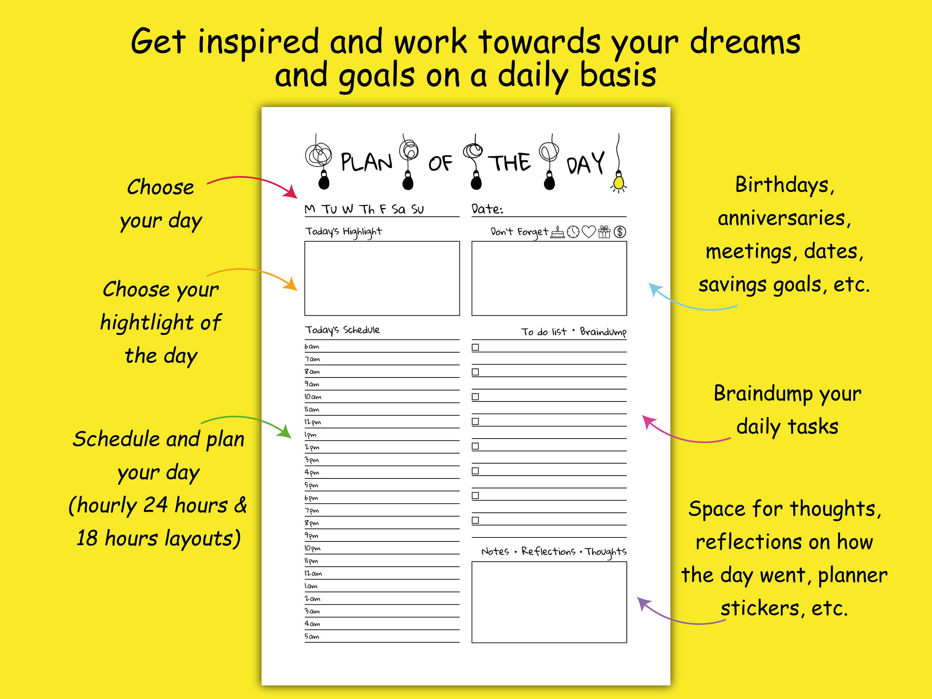 6AM Squad Planner Daily Printable A4, Hourly Printable Planner Tabs, 6 ...